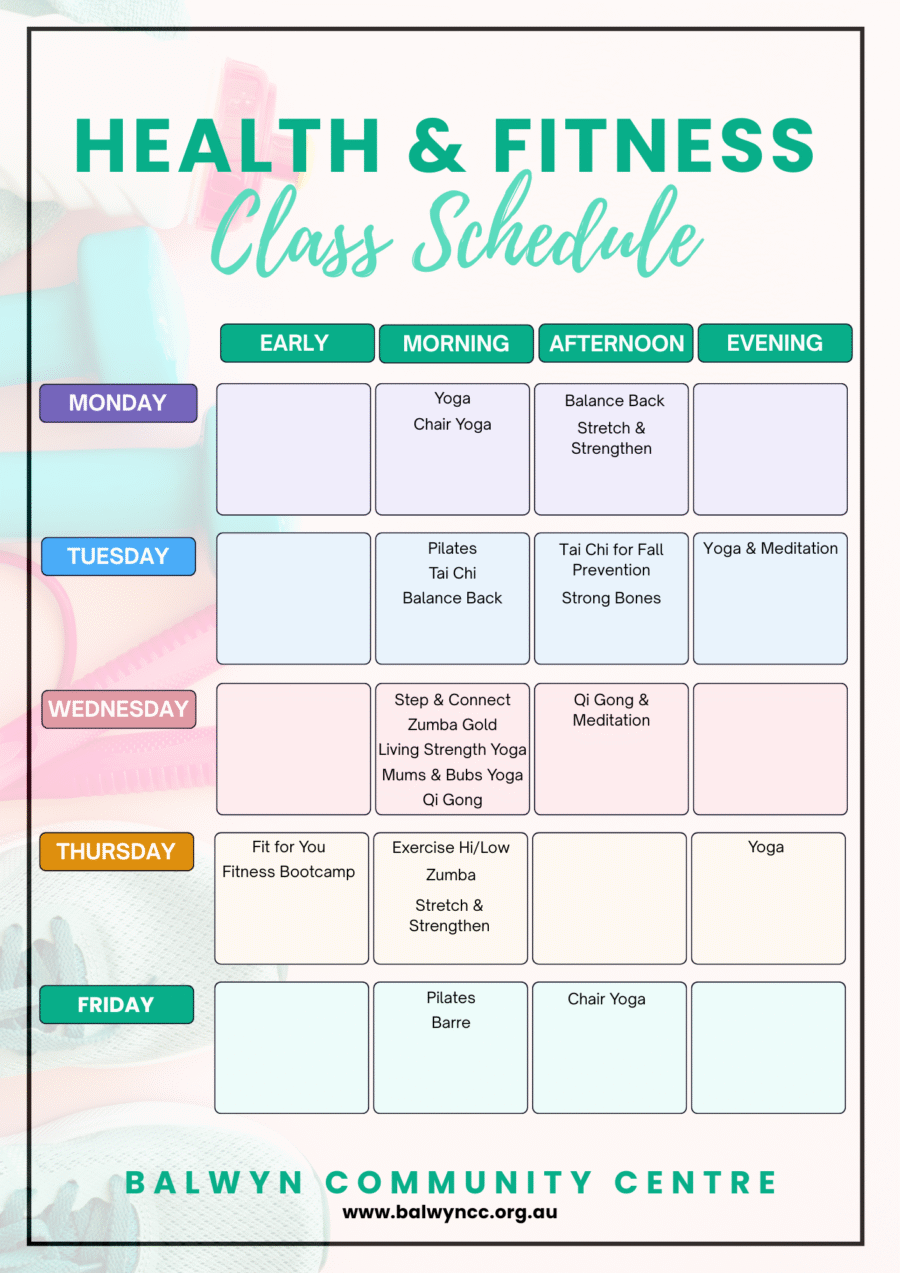 Health & Fitness Class Schedule - Balwyn Community Centre